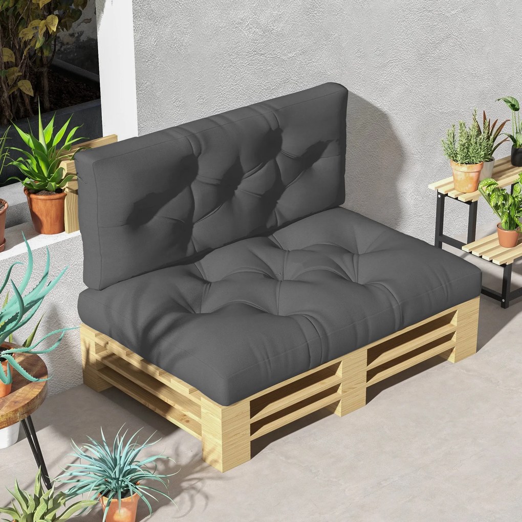 Outsunny 2místný Paletový Polštář 120cm x 80cm x 12cm s UV Ochrannou pro Zahradní Lavici, Tmavě Šedý
