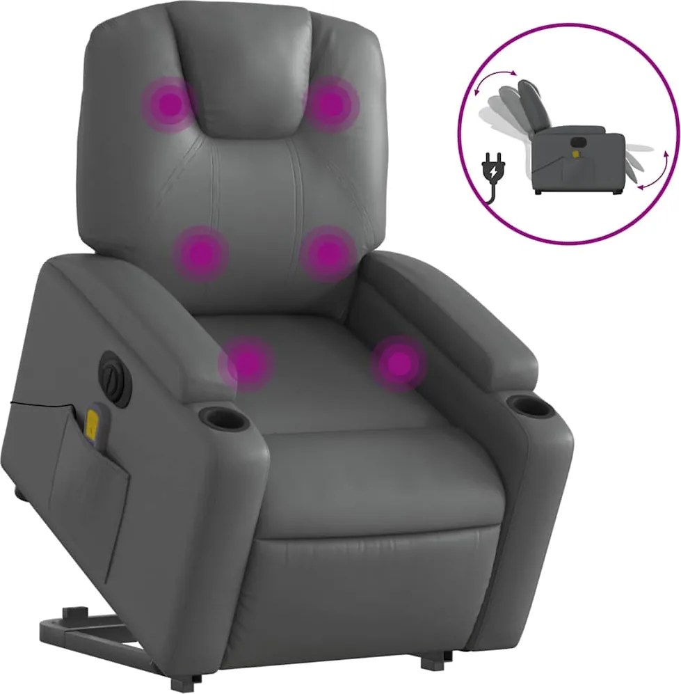 Elektrické zvedací masážní polohovací křeslo šedé umělá kůže 3204454