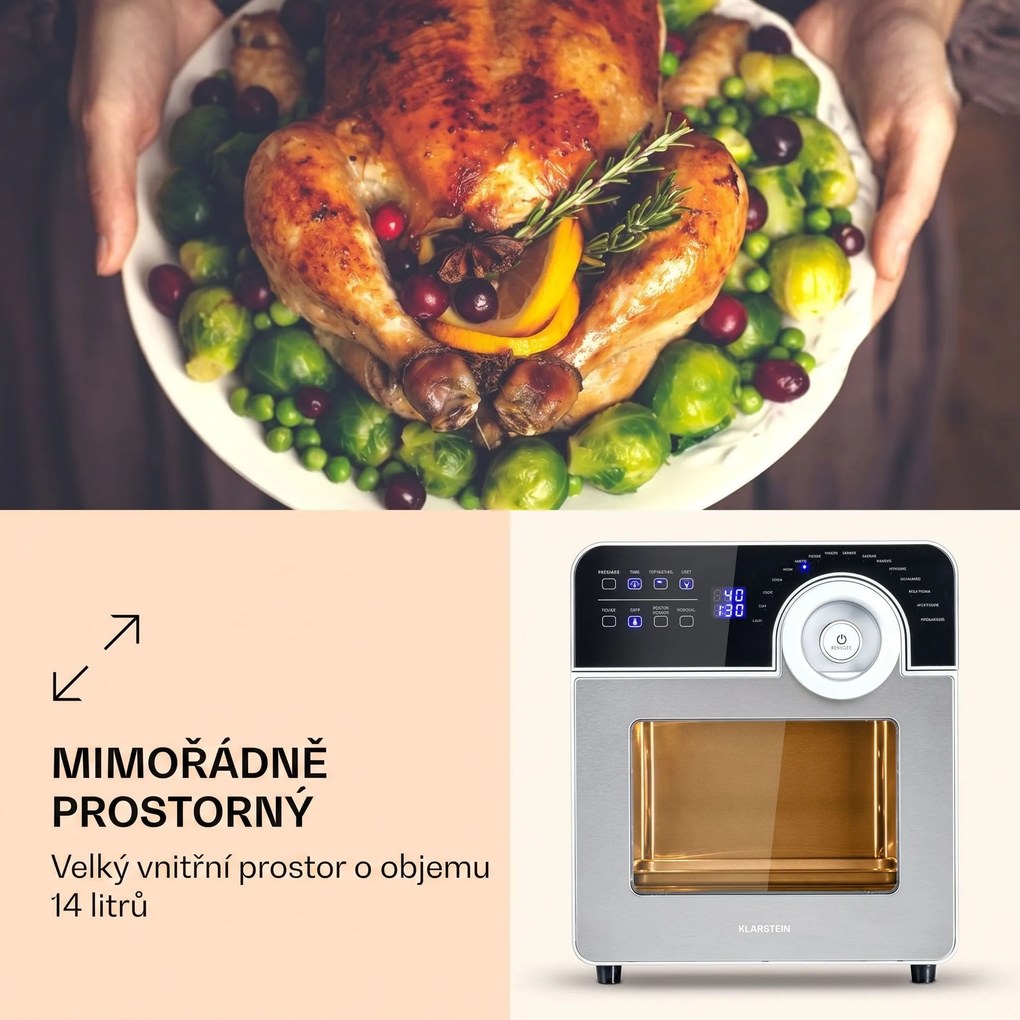 Klarstein AeroVital Cube Chef, horkovzdušná fritéza, 1700 W, 14 l, 16 programů, horní a dolní ohřev