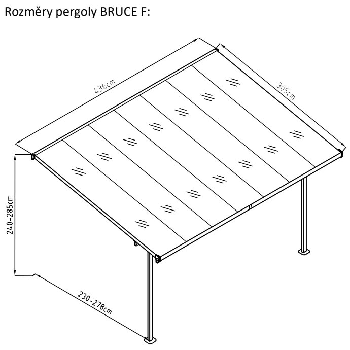 Rojaplast BRUCE F pergola - ŠEDÝ polykarbonát