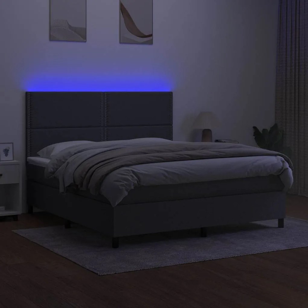 Box spring postel s matrací a LED tmavě šedá 180x200 cm textil 3134814