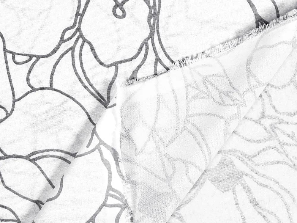 Biante Bavlněný závěs Sandra SA-271 Šedé designové květiny na bílém 140x150 cm