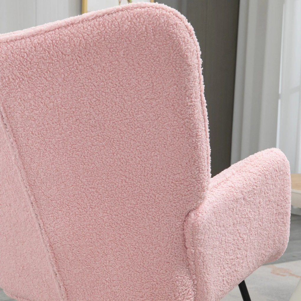 HOMCOM Houpací křeslo Akcentní křeslo Relaxační křeslo do obývacího pokoje, do 120 kg, imitace jehněčí kůže, růžové