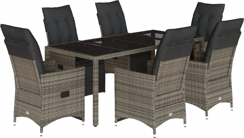 7dílný zahradní bistro set s poduškami šedý polyratan 3276897