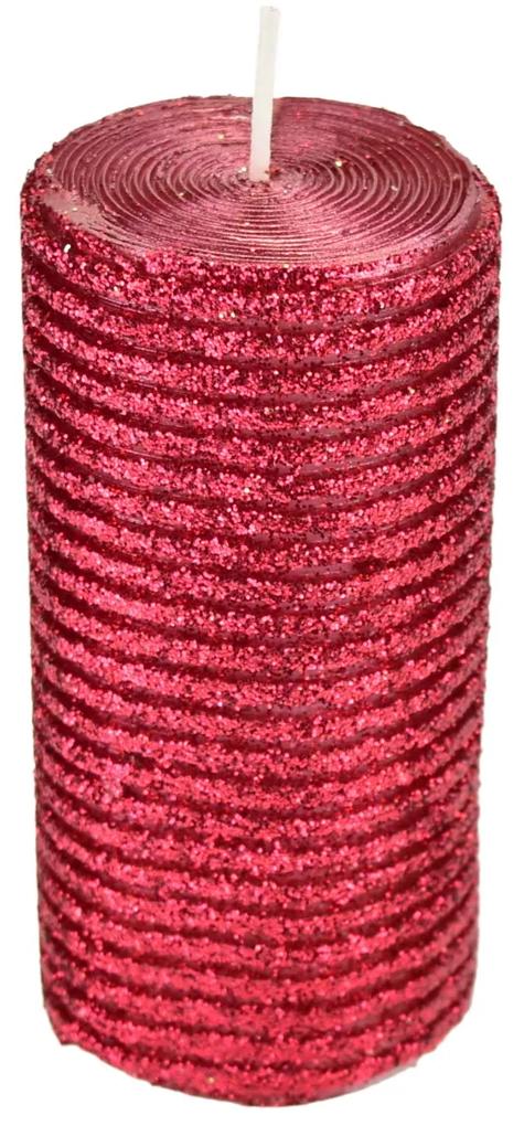 Svíčka s červeným glitrem 9,5x5 cm