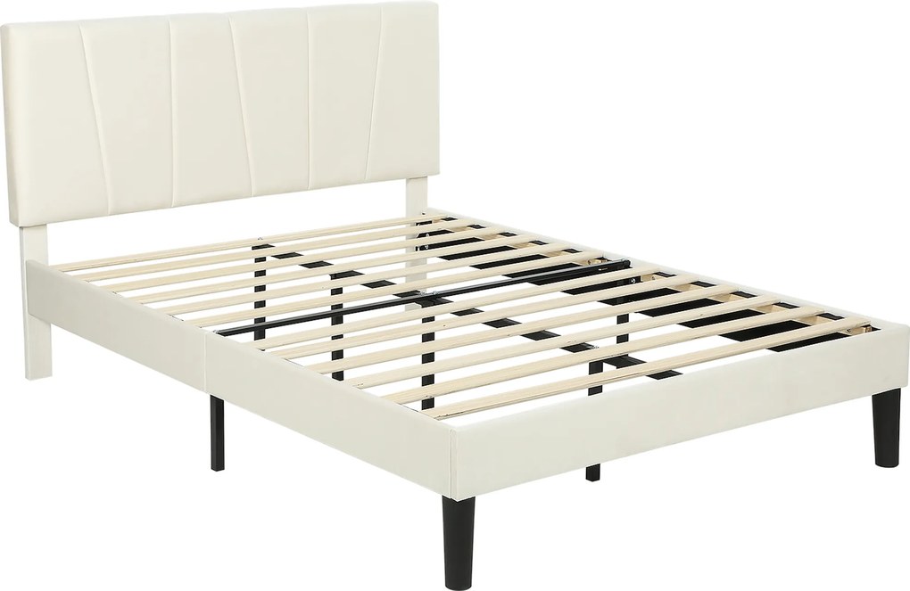 HOMCOM manželská postel 140 x 190 cm postel pro 2 osoby, nastavitelné čelo postele, lamelový rošt 150 x 198 x 101/106/111/116/121 cm, krémová