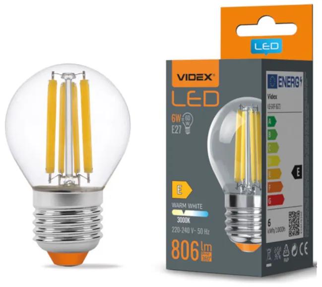 VIDEX LED žárovka filament - E27 - 6W - G45 - teplá bílá