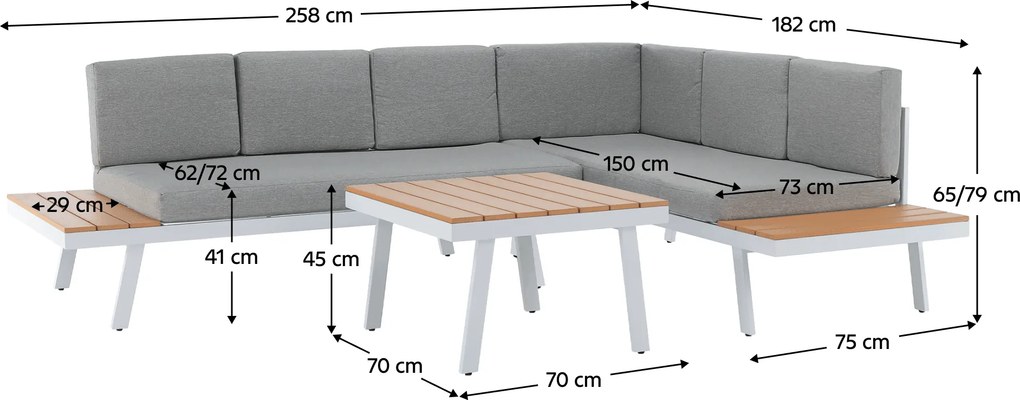 Zahradní set, bílá ocel/dub/světle šedá, PELOR