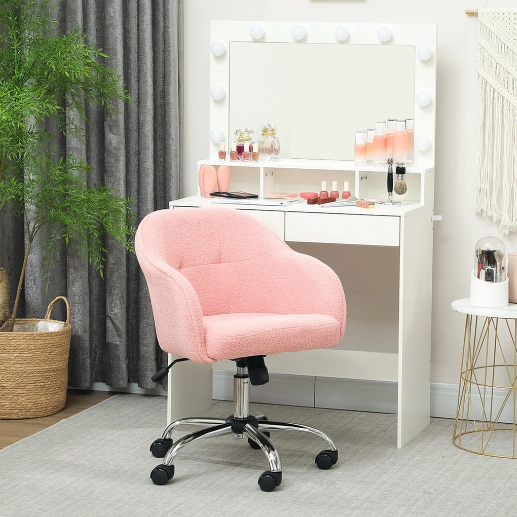 HOMCOM kancelářská židle, Teddy plyšová ergonomická desk židle, nastavitelná výška, polstrované sedadlo a opěradlo, 360° otáčení, moderní design, do …