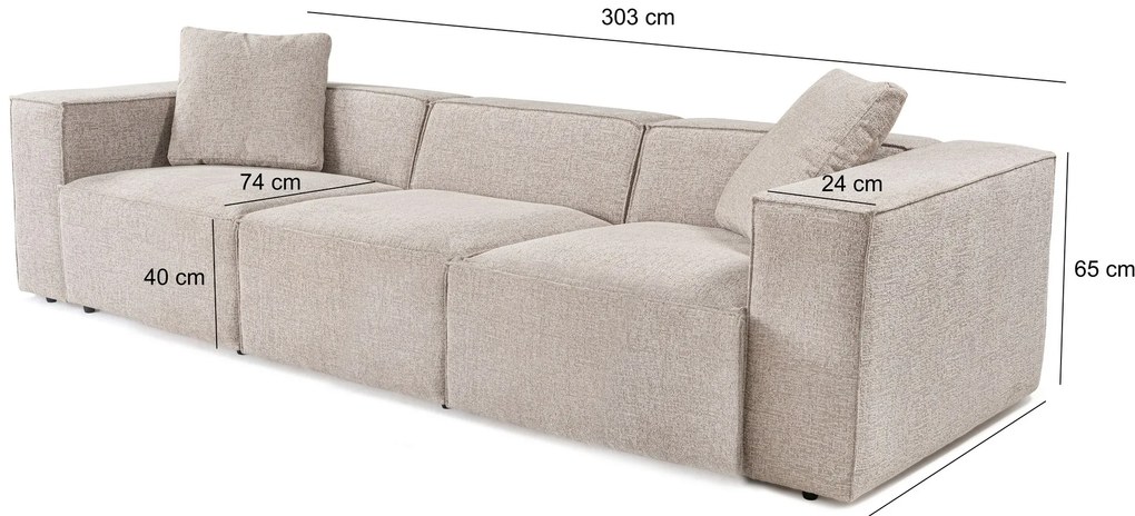 Hanah Home Třímístná pohovka LORA mocha 303 cm