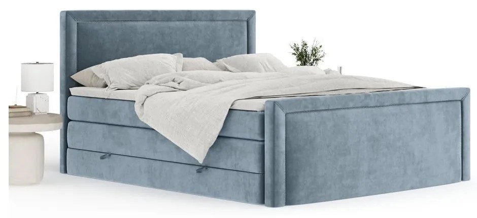 Modrá boxspring postel s úložným prostorem 140x200 cm Lavenda – Maison de Rêve