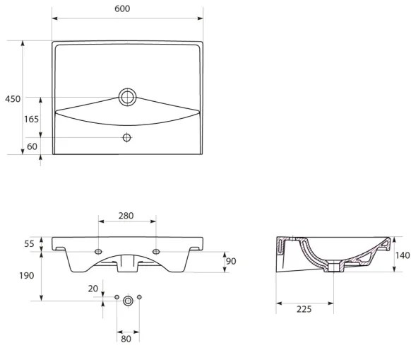 Cersanit S801-142-DSM -Závěsná koupelnová skříňka s umyvadlem LARA CITY 60 bílá