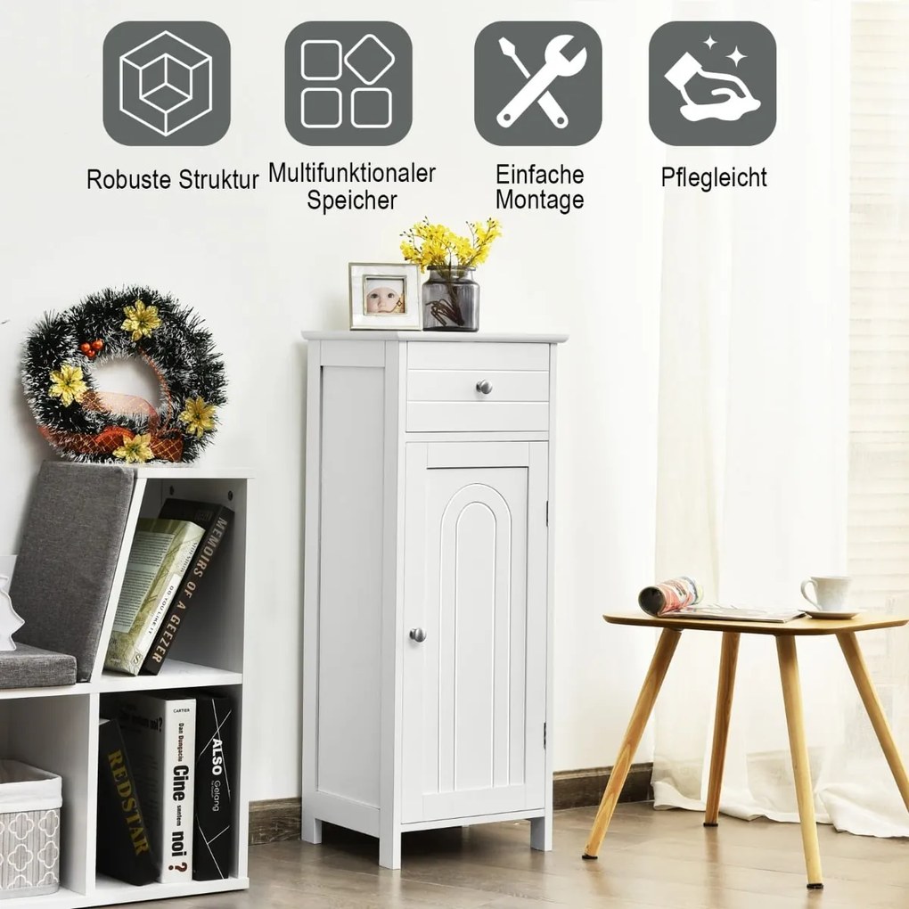 Costway Koupelnová podlahová skříňka volně stojící se zásuvkou koupelnová, bílý
