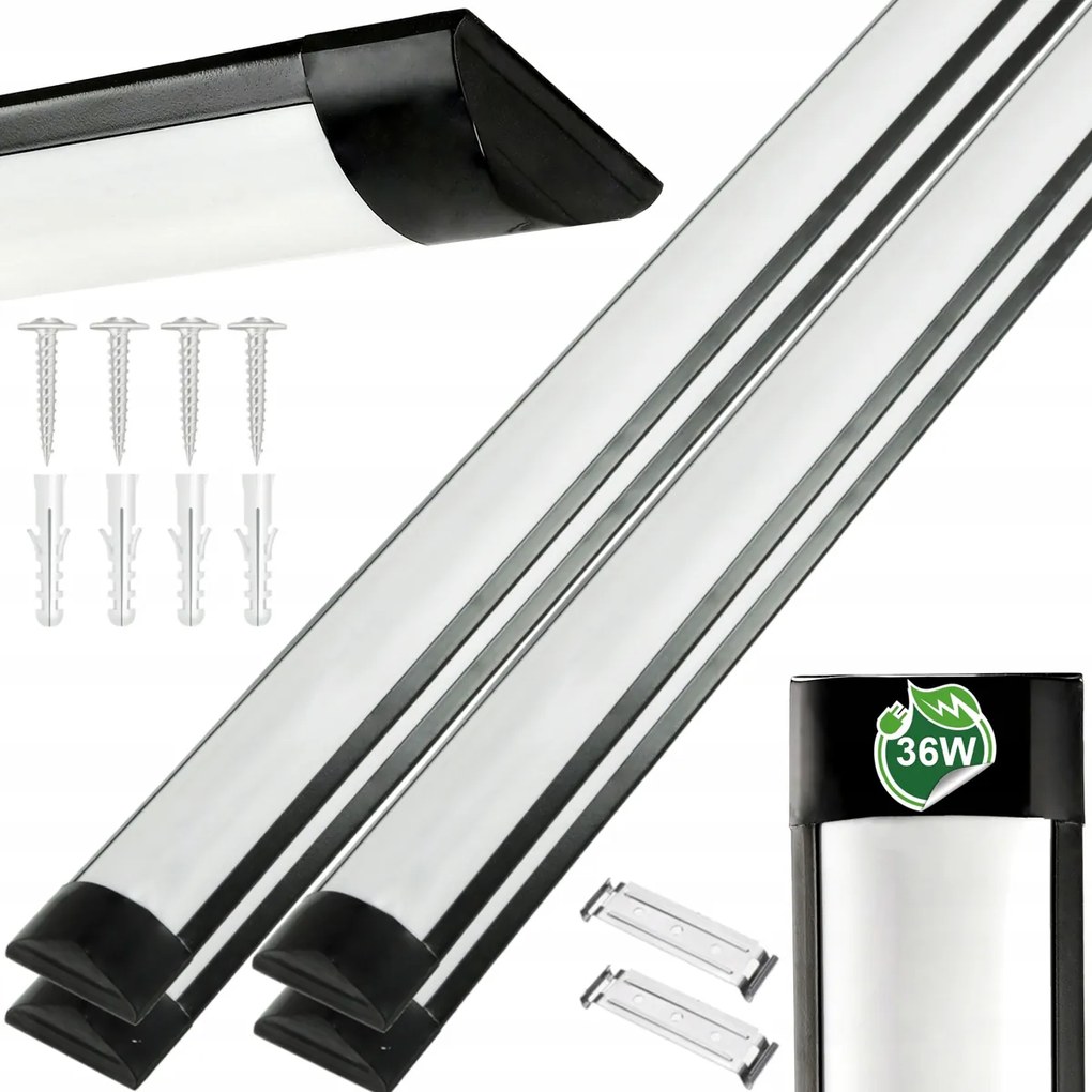 4x LED garážová lampa 120cm 36W 3600lm černá 4500k