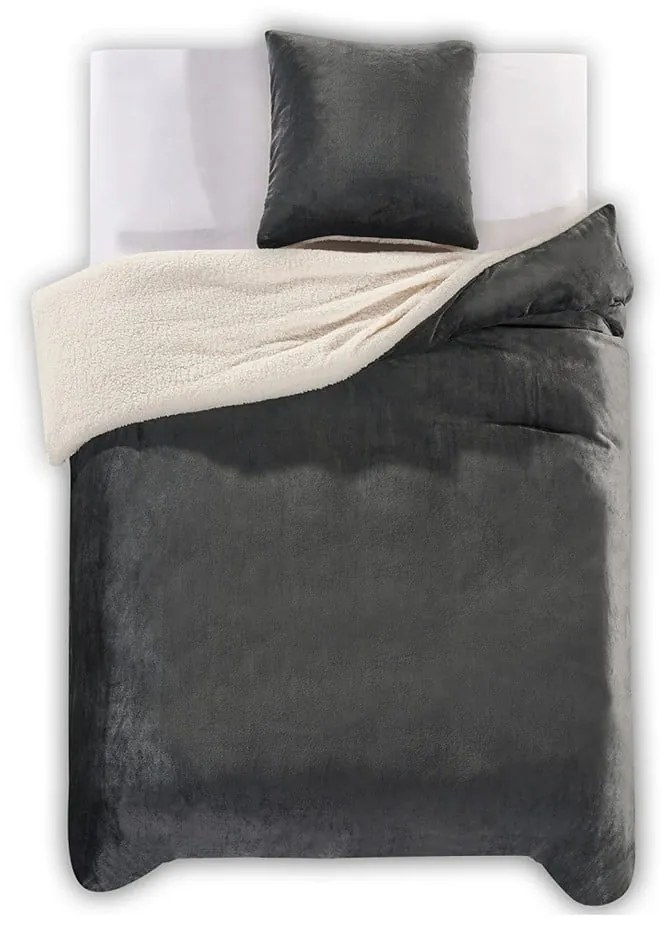 Tmavě šedé povlečení z mikrovlákna DecoKing Teddy, 135 x 200 cm