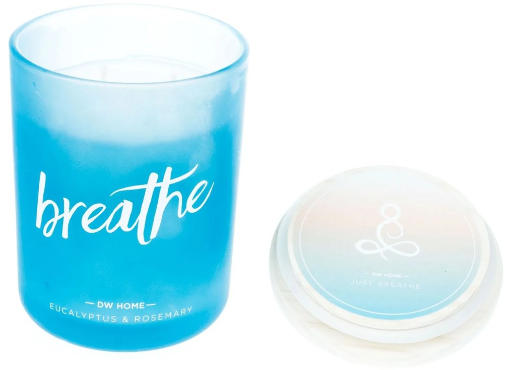 dw HOME Vonná svíčka Yoga - Breathe 425 g, modrá barva, sklo, dřevo, vosk