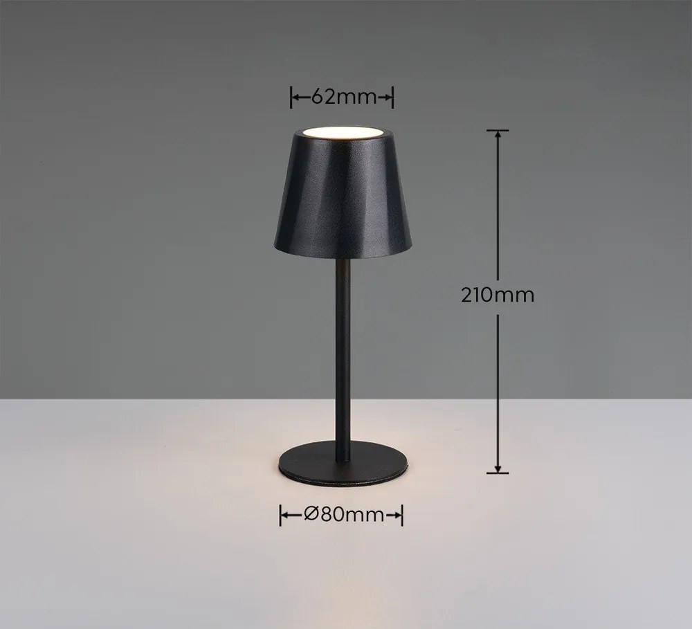 Matně černá LED stolní lampa s kovovým stínidlem (výška 21 cm) Diaz – Reality