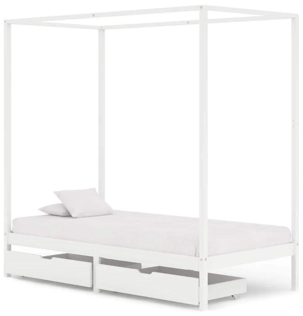 Rám postele s nebesy 2 zásuvky bílý masivní borovice 90x200 cm,  3060441 HangarStore.cz