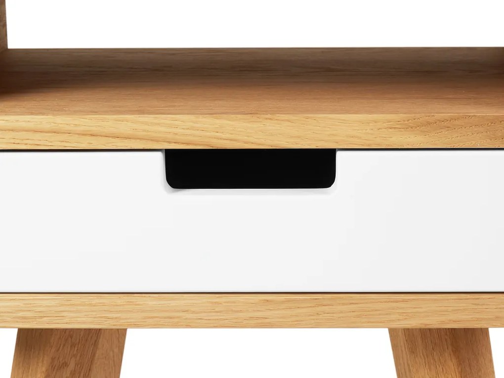 Benlemi Dřevěný noční stolek ve scandi stylu HYLLE bílý Zvolte kvalitu dřeva: 2. Kombinace dubového masivu a dýhované DTD desky