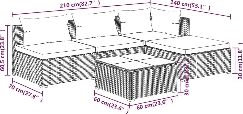 vidaXL 5dílná zahradní sedací souprava s poduškami polyratan [3101619] Barva: Černá a krémová