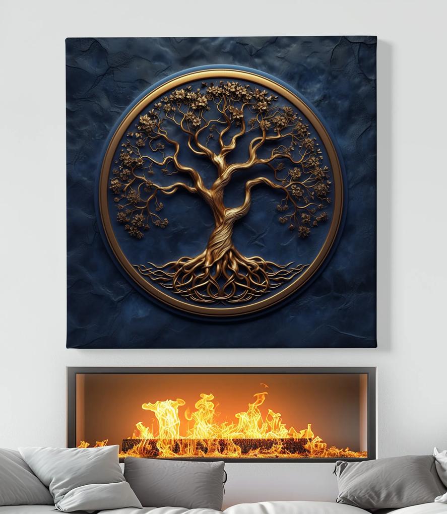 Obraz na plátně - Strom života Zlatavý příběh FeelHappy.cz Velikost obrazu: 120 x 120 cm