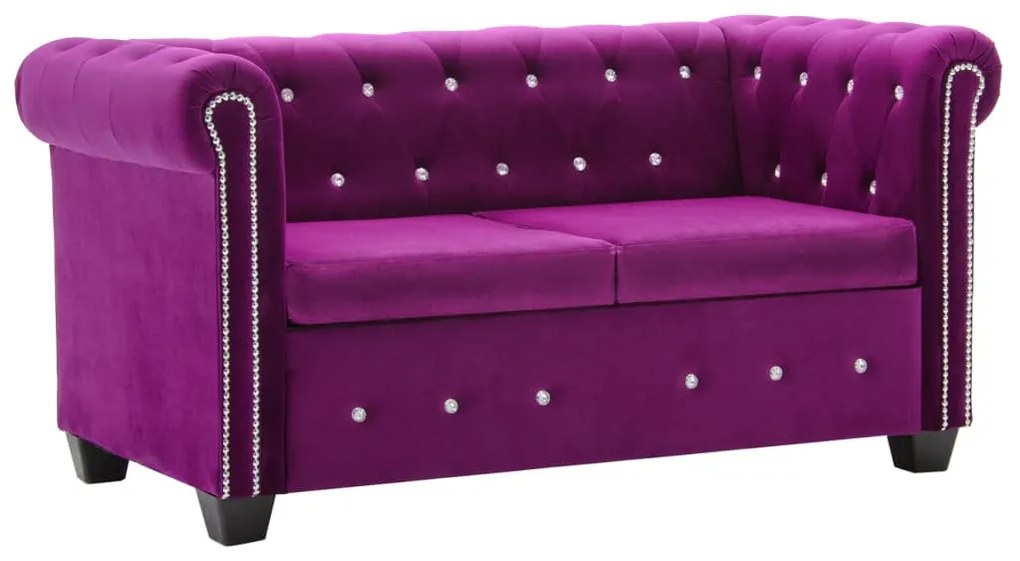 Chesterfield dvousedačka ze sametu - fialová | 146x75x72 cm