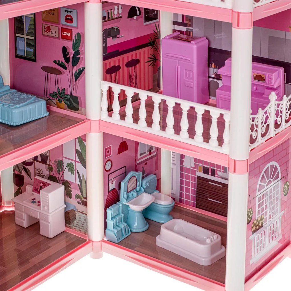 Creative Corner Domeček pro panenky růžová DIY 4 úrovně nábytku
