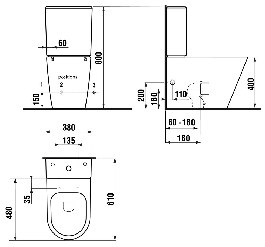 Sapho Sapho, PACO RIMLESS WC kombi, spodní/zadní odpad, černá, PC1012WRB