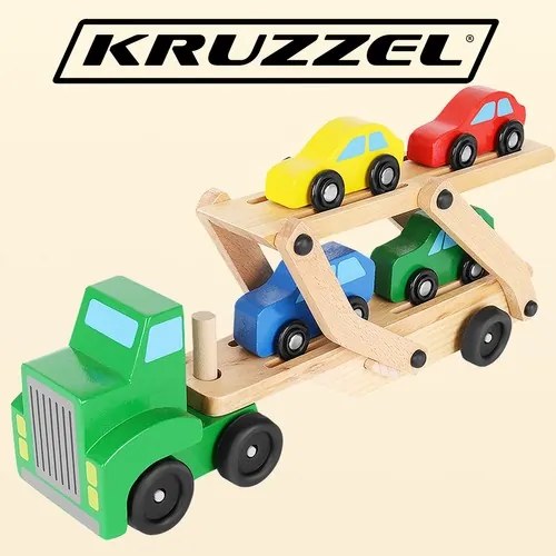 Kruzzel Dřevěný náklaďák - odtahovka + sada aut 22698