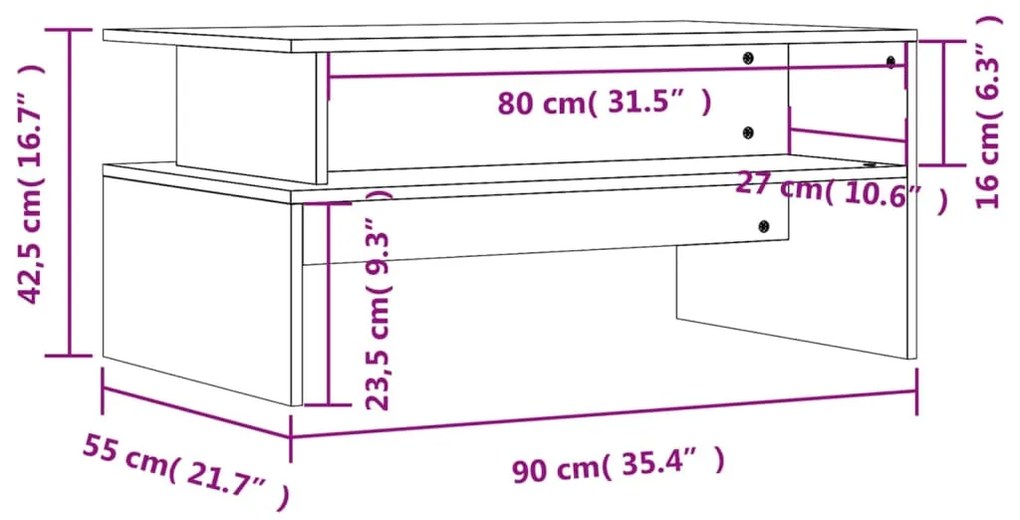Konferenční stolek lesklý bílý 90x55x42,5 cm kompozitní dřevo - Default Title