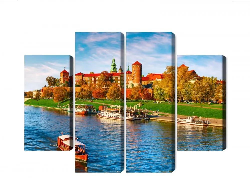 Vícedílný obraz Hrad Wawel V Krakově, Panoramatický Výhled Nedostatek Nedostatek Plátno Canvas 200x150