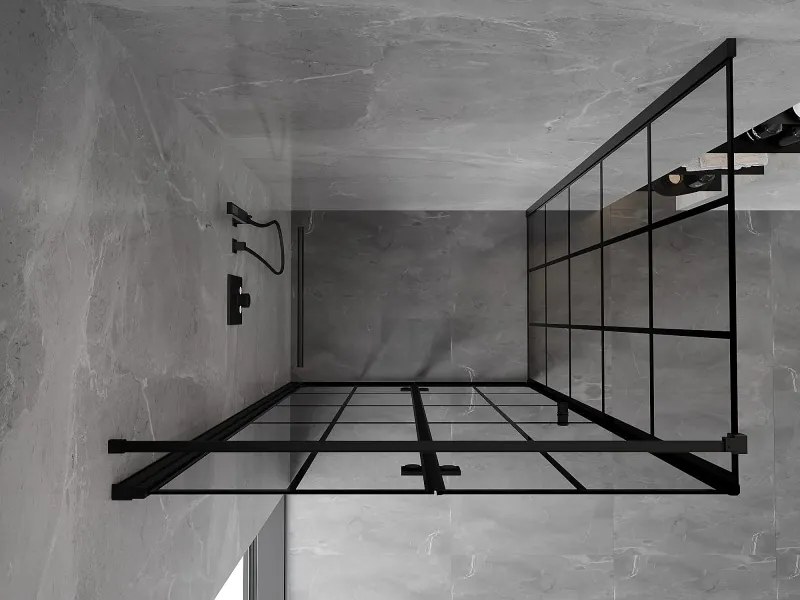 Mexen Mist-F T, 1-křídlý skládací sprchový kout levý 70 x 100 cm, čiré sklo-černá mřížka, 8A6T-070-100-70-77-L