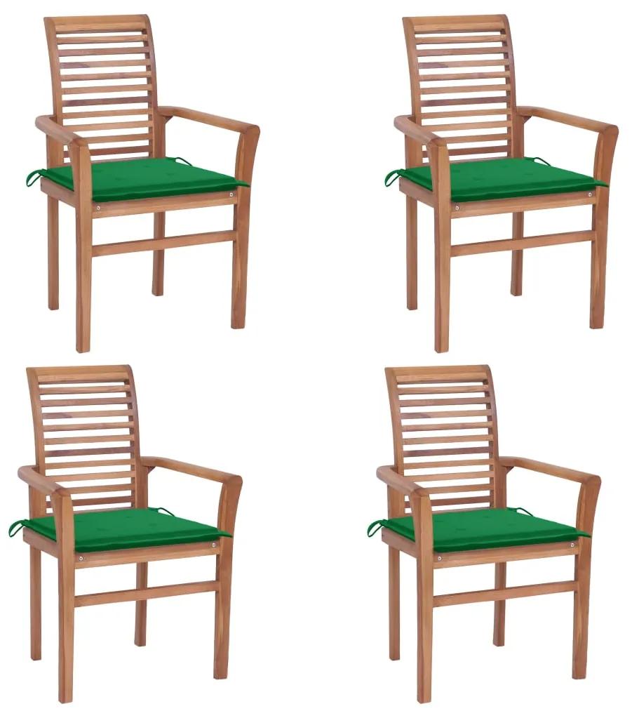 vidaXL Jídelní židle 4 ks zelené podušky masivní teak