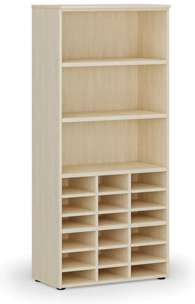 Třídicí regál PRIMO WOOD, 800 x 420 x 1781 mm, 18 přihrádek, bříza