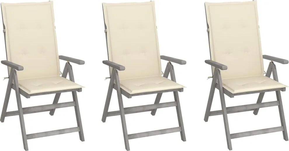 vidaXL Zahradní polohovací židle s poduškami 3 ks masivní akácie [3064738] Barva: Černá