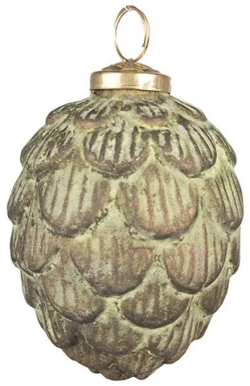 Zeleno-hnědá skleněná ozdoba šiška – 8x10 cm