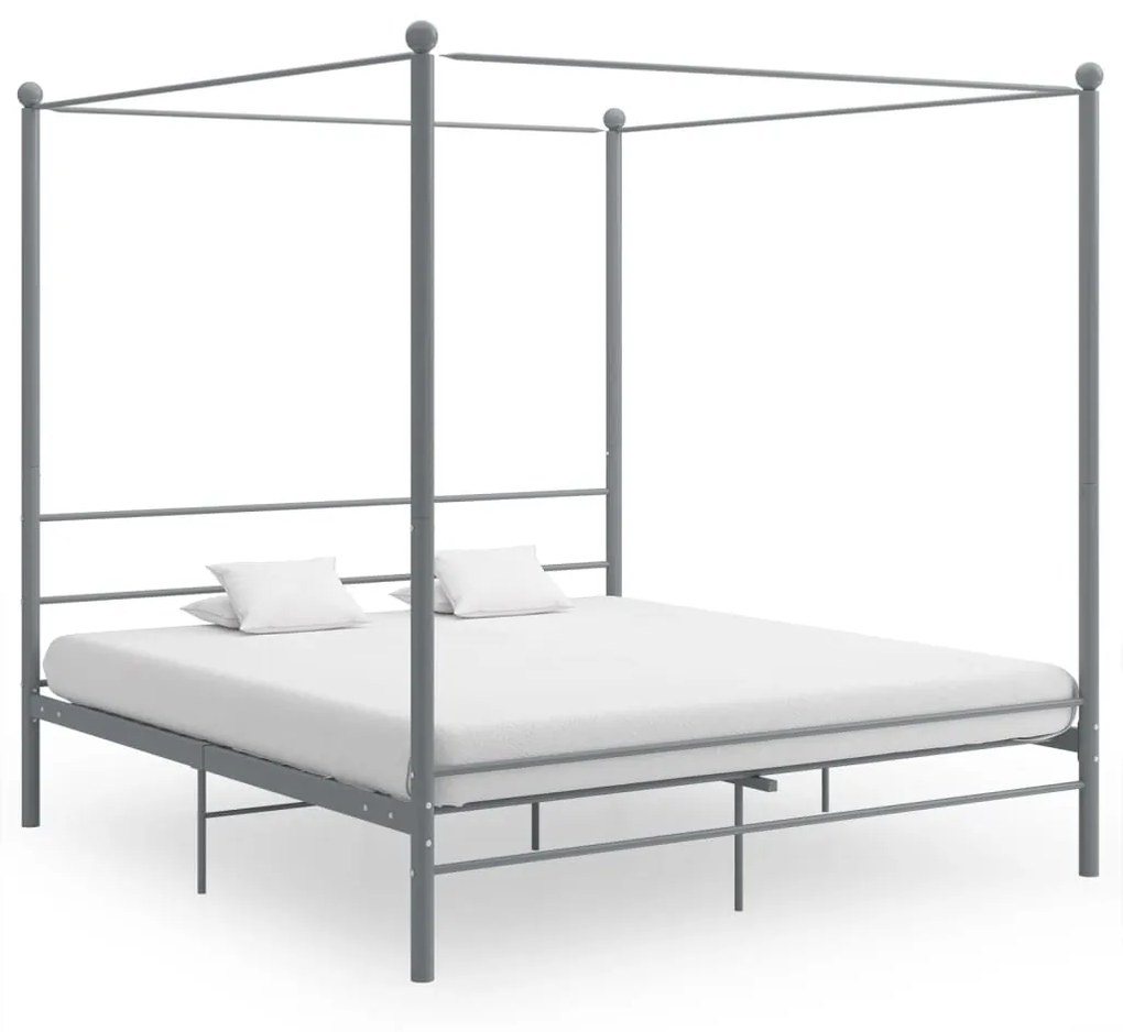 325071 vidaXL Rám postele s nebesy šedý kovový 200 x 200 cm