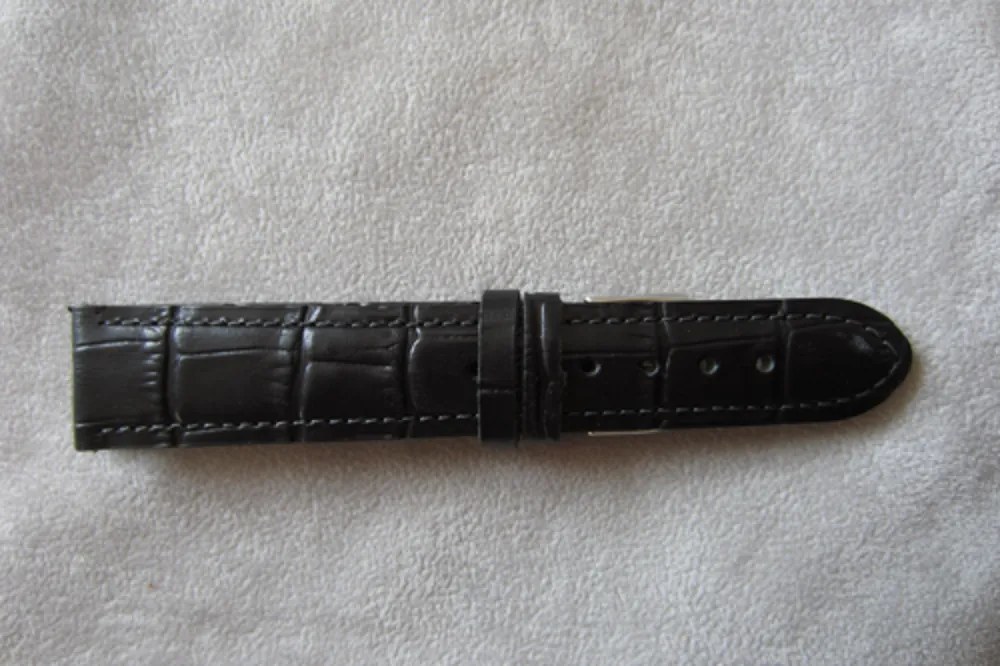 Černý prošitý řemínek LAVVU CROCO z luxusní kuže Top Grain - 22mm LSIUB22