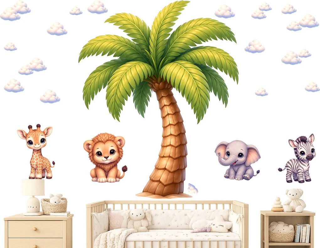 Styl Disney safari palma samolepky na zeď pro děti arch 60 x 75 cm