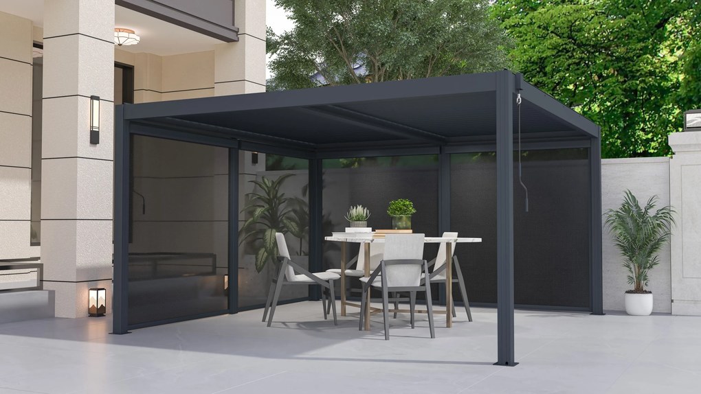Bioklimatická pergola G21 Austin 4x4 m, antracitová hliníková