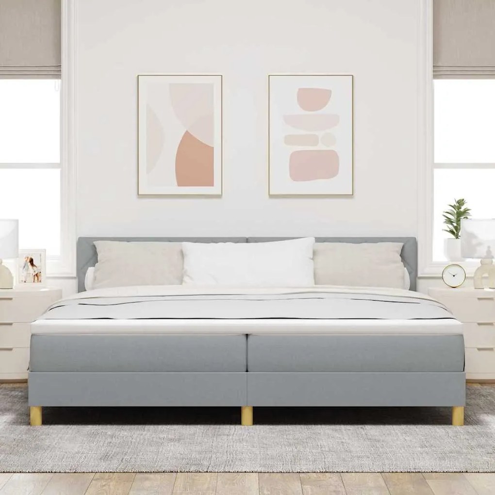 Postel s boxspringem s čelo Světle šedá 200 x 200 cm textil 3339021