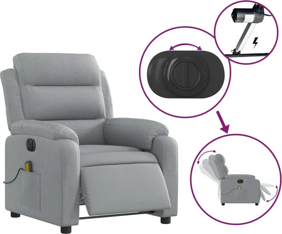 Elektrické masážní polohovací křeslo světle šedé textil 3204968