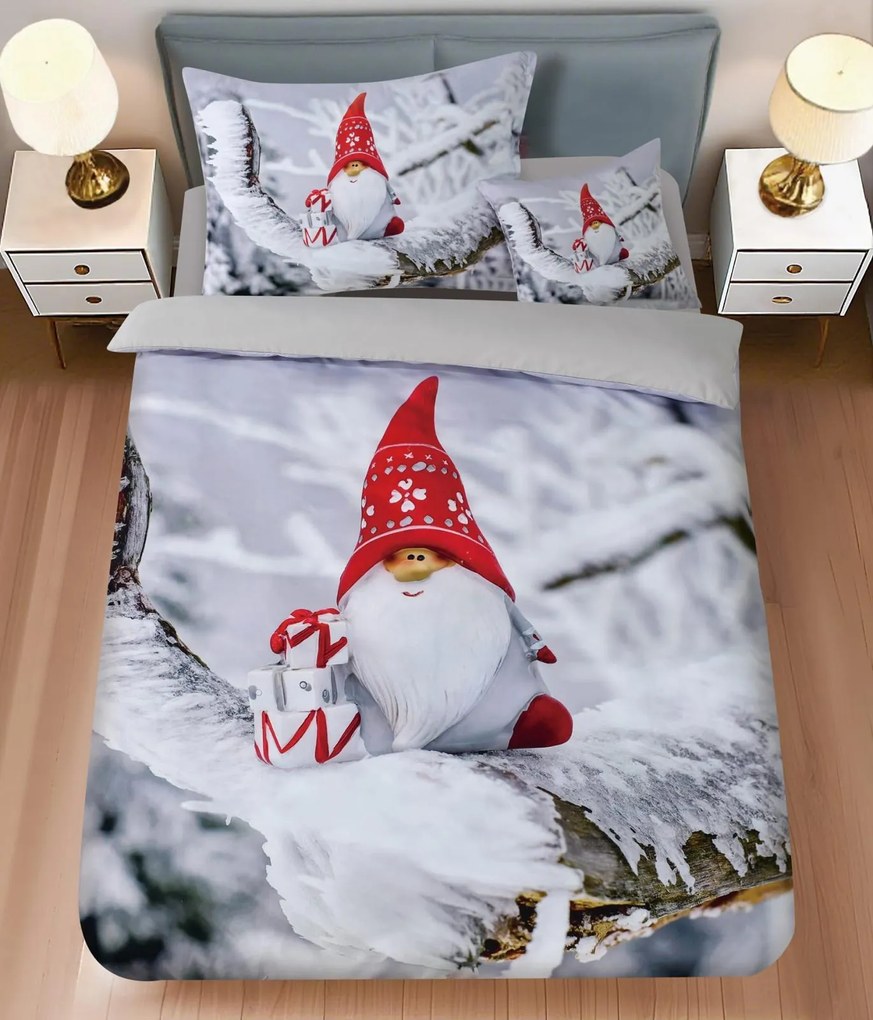 Povlečení z mikrosaténu WINTER GNOME šedé + povlak na polštářek 45 x 45 cm zdarma Rozměr povlečení: 70 x 90 cm | 140 x 200 cm