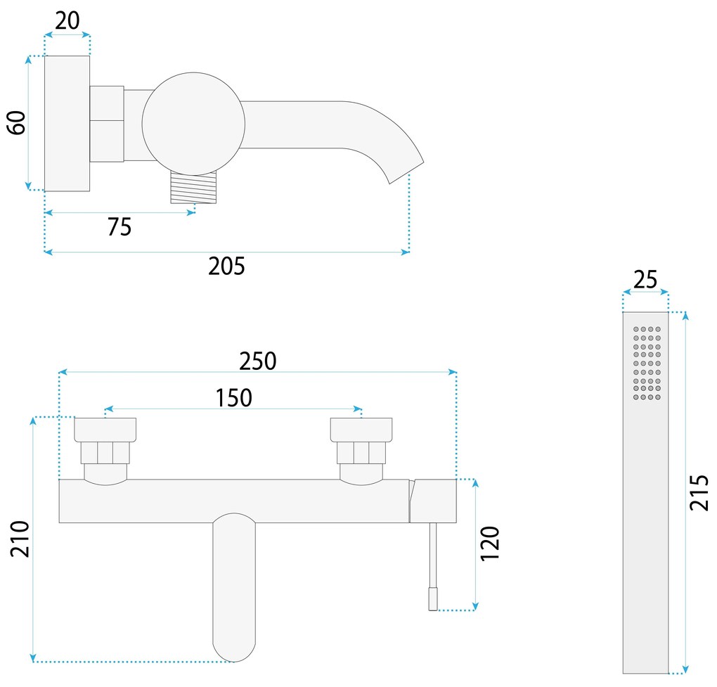 Nástěnná vanová baterie REA LUNGO Diamond, měď
