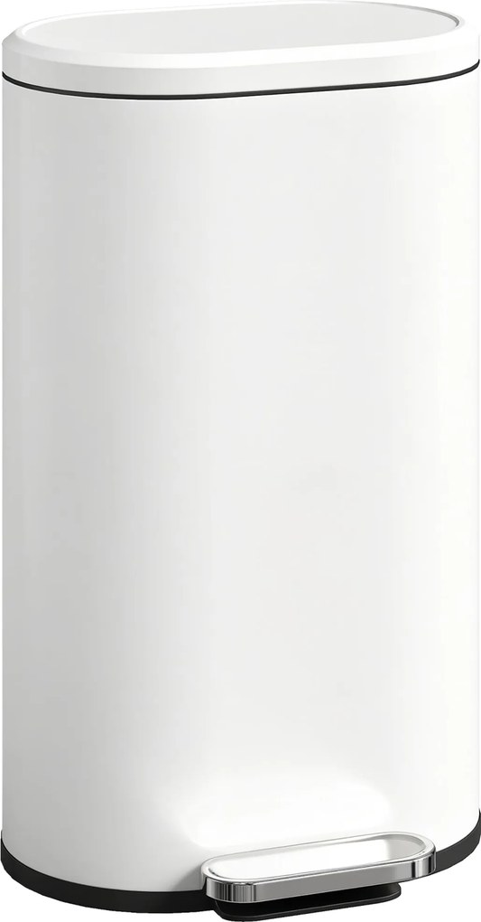 HOMCOM 30 l odpadkový koš se šlapkou – tiché dovírání, pojistka otevření, vyjímatelná nádoba, krémově bílý, 36,5 x 31 x 61 cm | Aosom