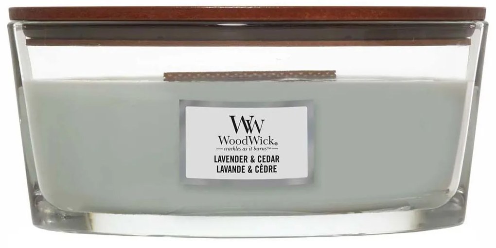 WoodWick - vonná svíčka Lavender & Cedar (Levandule a cedr) 453g