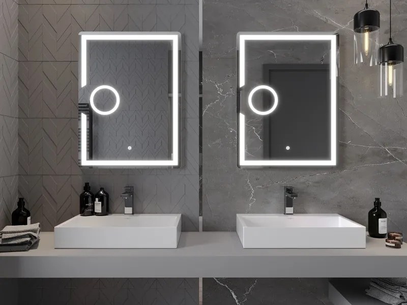 Mexen Onyx podsvícené koupelnové zrcadlo s kosmetickým zrcátkem 60 x 80 cm, LED 6000K, antipára - 9813-060-080-611-00