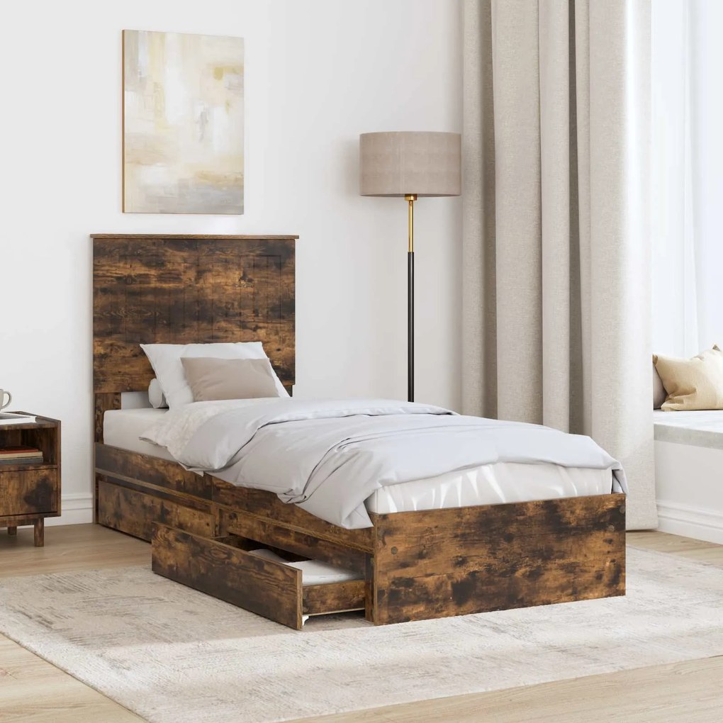 Postel s úložným prostorem se zásuvkou Kouřový dub 75 x 190 cm 3411261