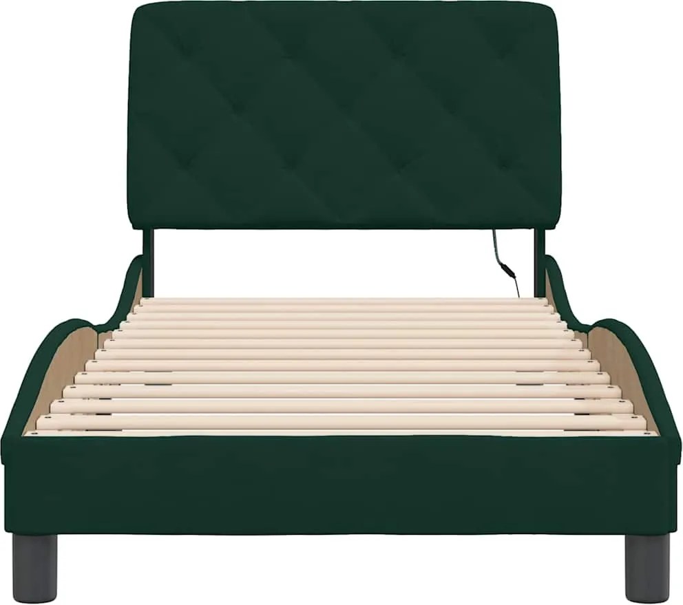 Rám postele s LED bez matrace tmavě zelený 90 x 190 cm samet 3213828