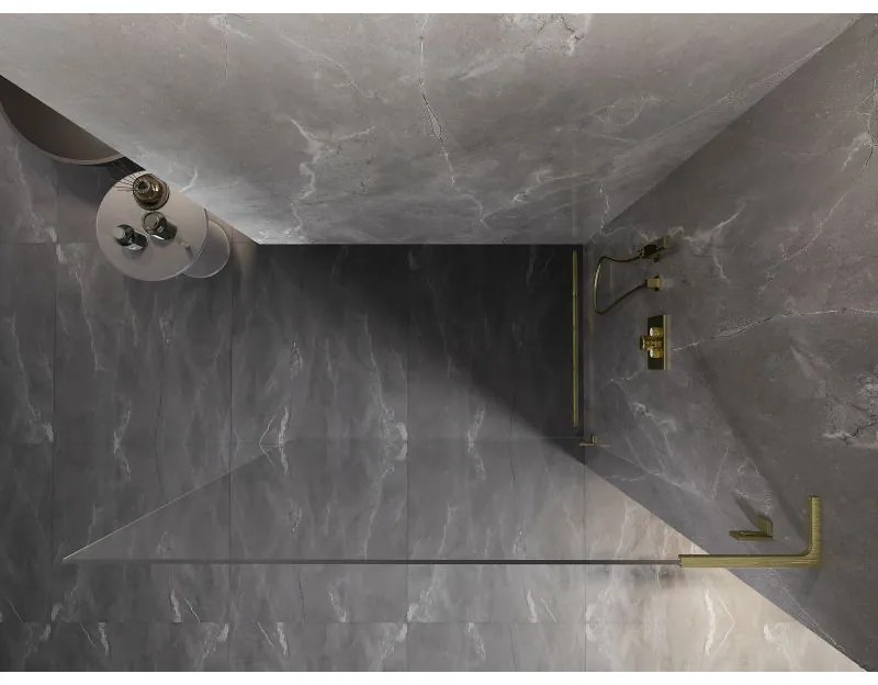 Mexen, Mexen Lunar L sprchová stěna pravá 70 x 200 cm, průhledná 8 mm, zlatý kartáč - 830L-070-000-55-00-P